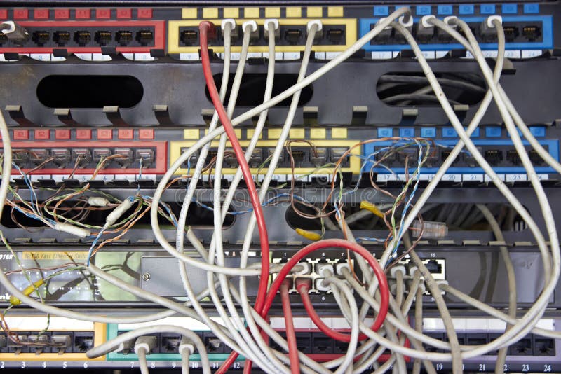 Server Cabinet with Connected Units and Mixed Wires Stock Image - Image ...