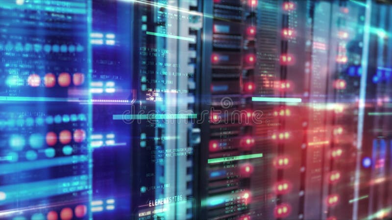 Server Cabinets Behind Glass with Data Streams. Stock Video - Video of ...