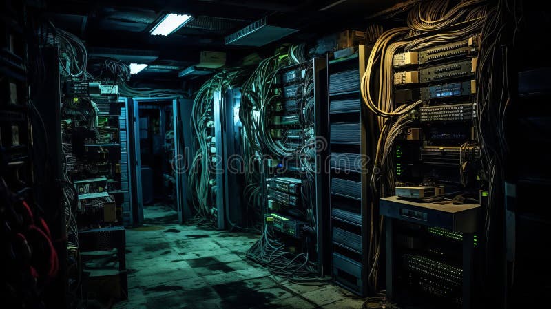 Renovation Needed: a Cluttered Server Closet Photographed Exposed Stock ...