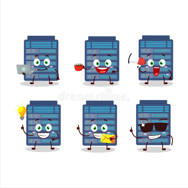 Server Cloud Cartoon Character with Various Types of Business Emoticons ...