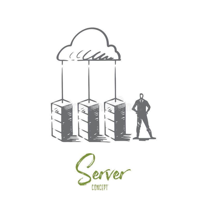 Server, Cloud, System, Database, Storage Concept. Hand Drawn Isolated ...