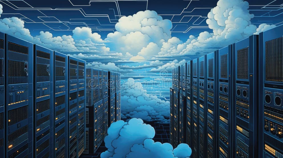 Server in the Clouds. Cloud Computing and Data Cloud Storage Stock ...