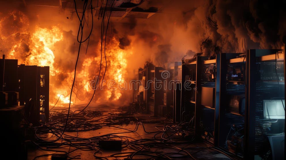 Server computer fire stock illustration. Illustration of heat - 361264105