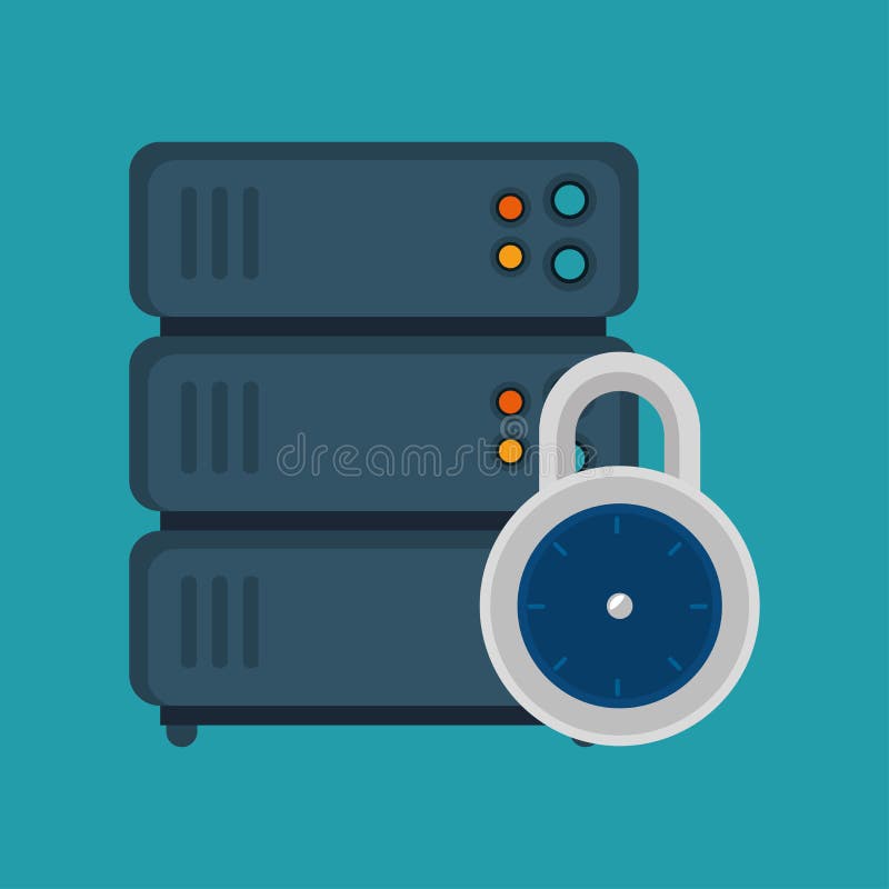 Server Computer Lock Security Blue Background Stock Illustration ...