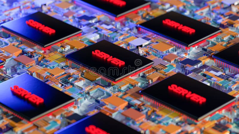 Server Computer Motherboard. Macro Image of a Computer CPU. Circuit ...