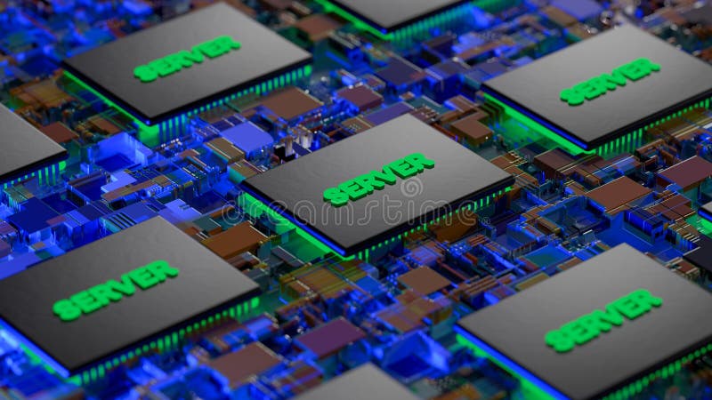 Server Computer Motherboard. Macro Image of a Computer CPU. Circuit ...