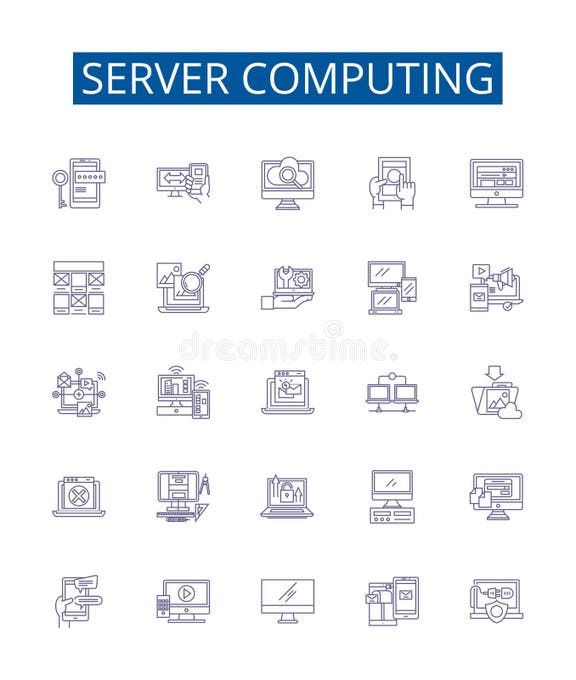 Server Computing Line Icons Signs Set. Design Collection of Server, Computing, Cloud, Data ...