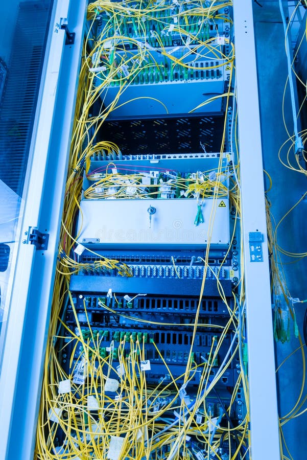 Server with Connected Fiber Optic Cables Stock Image - Image of ...