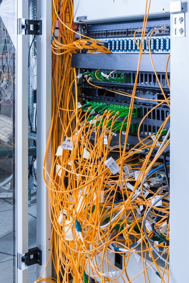 Server with Connected Fiber Optic Cables Stock Photo - Image of center ...