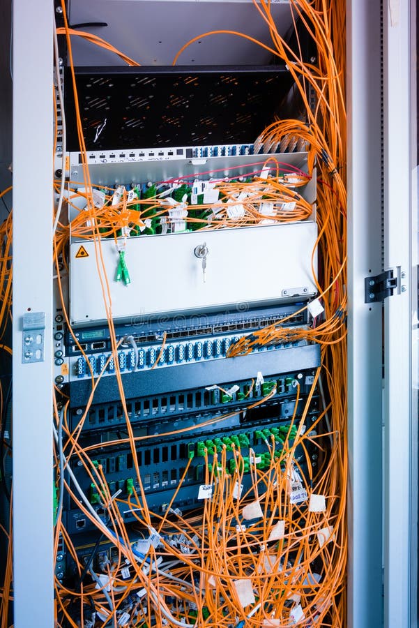 Server with Connected Fiber Optic Cables Stock Photo - Image of ...