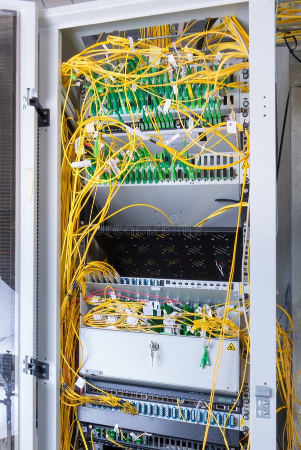 Server with Connected Fiber Optic Cables Stock Image - Image of ...