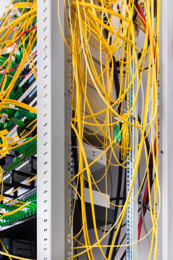Server with Connected Fiber Optics Cables Stock Image - Image of ...