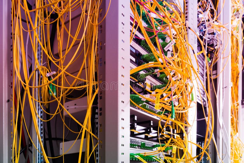 Server with Connected Fiber Optics Cables Stock Photo - Image of ...
