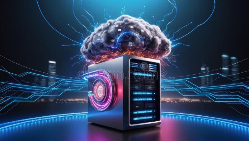 Server Connected To Cloud System with Cables, High-tech Network ...