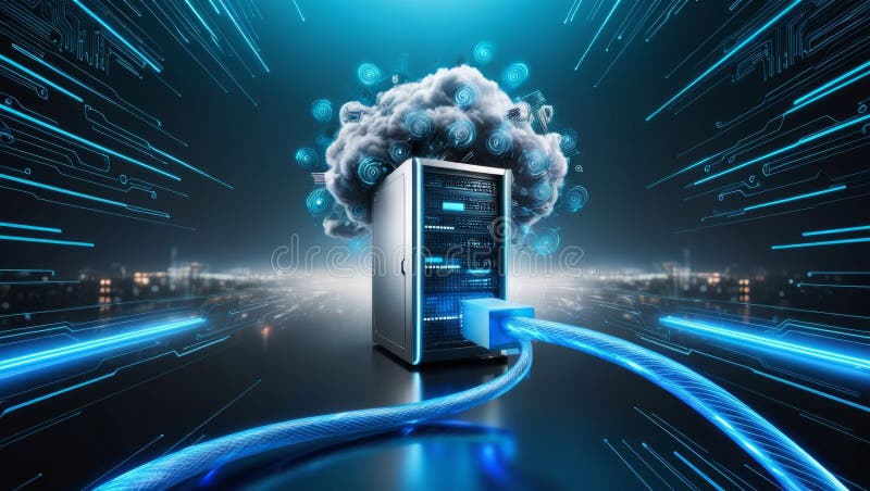 Server Connected To Cloud System with Cables, High-tech Network ...