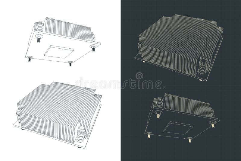 Server CPU cooler drawings stock vector. Illustration of copper - 250653526