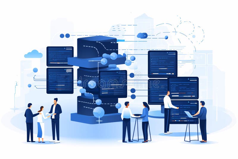 Server Data Center Concept with People and Computer Server Storage ...
