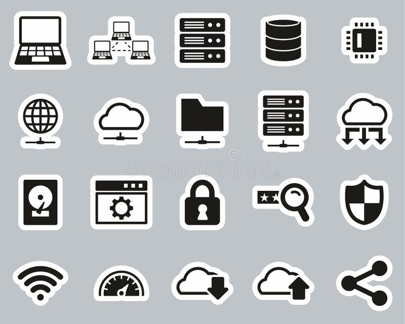 Server & Data Center Icons Black & White Sticker Set Big Stock Vector ...