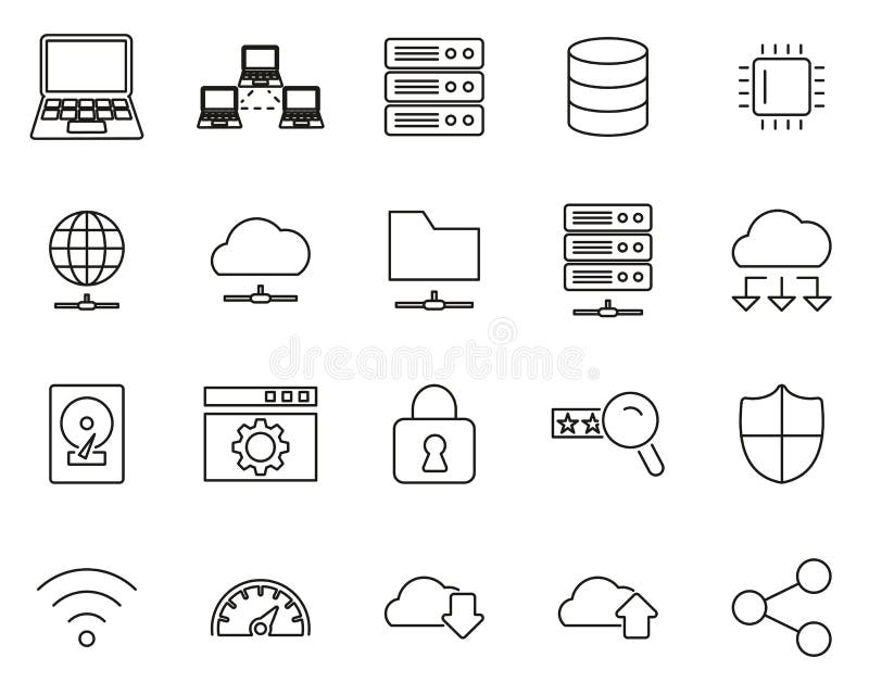 Server & Data Center Icons Black & White Thin Line Set Big Stock Vector ...