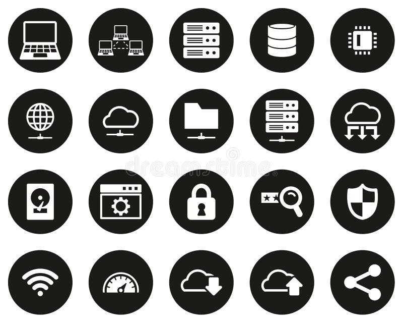 Server & Data Center Icons Black & White Sticker Set Big Stock Vector - Illustration of file ...
