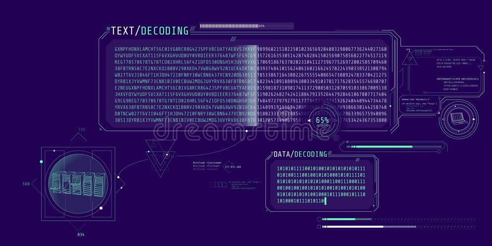 Server Data Processing Interface with Text Decoding. Stock Vector - Illustration of intelligence ...