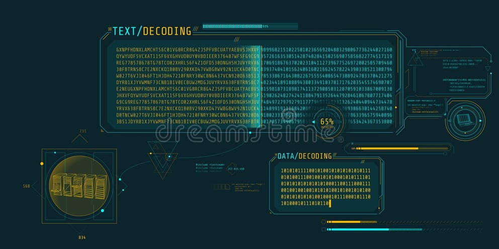 Server Data Processing Interface With Text Decoding Stock Vector
