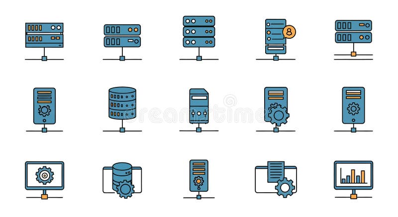 Server and Database Icons: Network, Data Management, and System Administration Stock ...