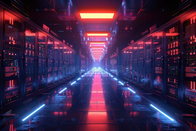 Server in Datacenter. Hallway of Cloud Computing Data Storage Stock Photo - Image of technology ...