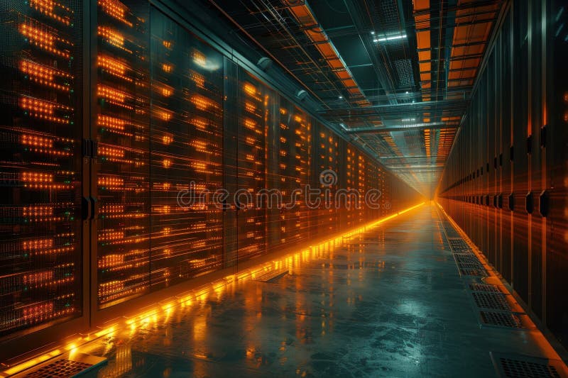 Server in Datacenter. Hallway of Cloud Computing Data Storage Stock Photo - Image of center ...