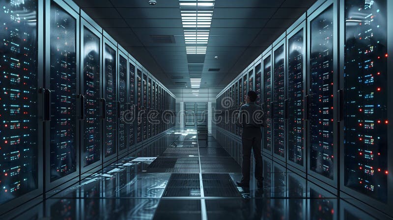 Server Engineer - a Dimly Lit Server Room with Rows of Glowing Server ...