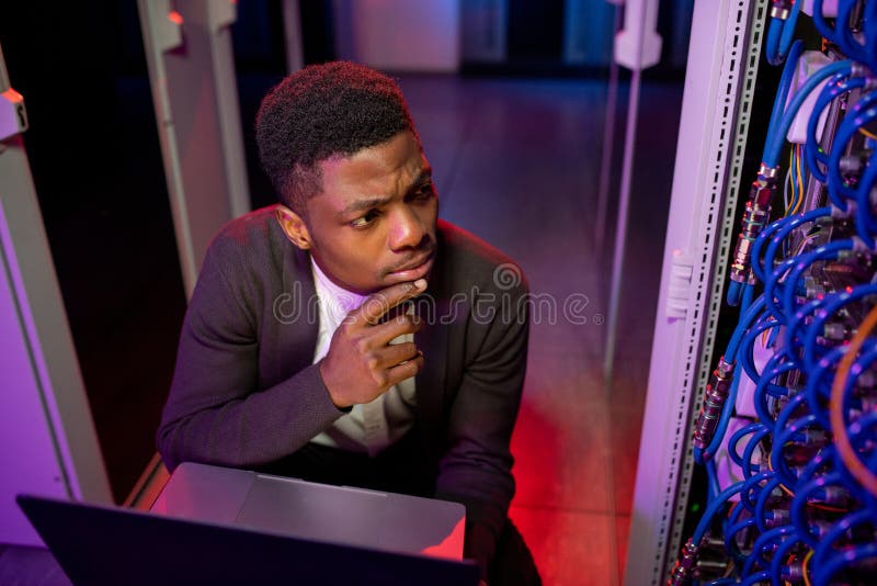 Server Engineer Finding Out Error Stock Image - Image of table, service ...