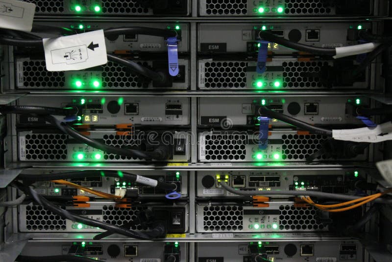 Server Equipment in Server Racks in the Data Center of St. Petersburg ...