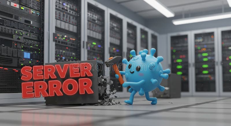 Server Error Virus Attack a Cute Virus Cartoon Character Smashes a ...