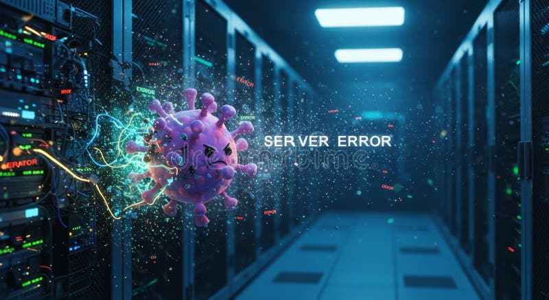 Server Error Virus Attacking System a 3D of an Angry Virus Attacking a ...