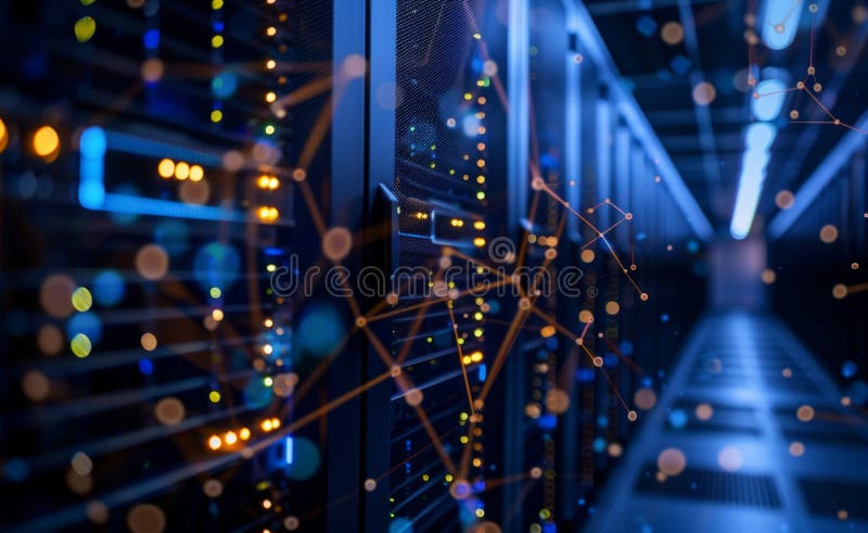 Server Farm in a Data Center with Network Connections Depicted in an ...