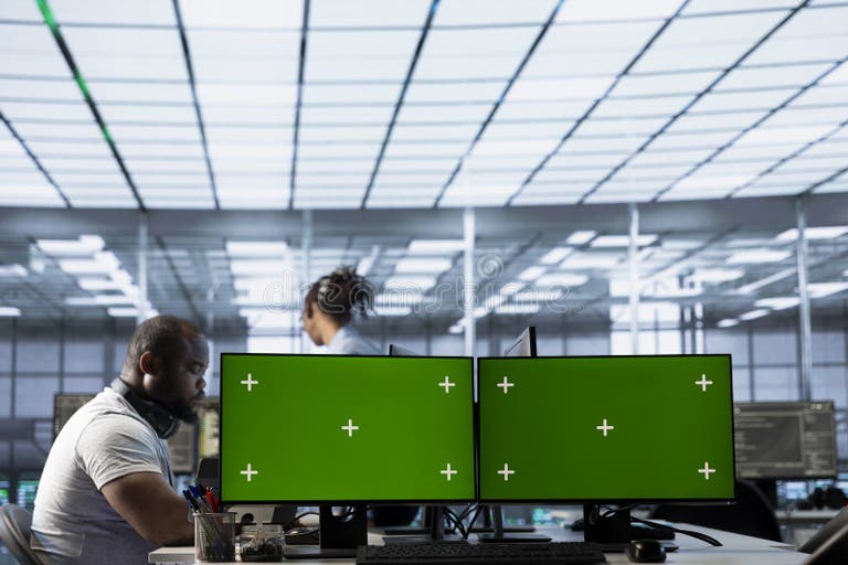 Server Farm Engineers Use Chroma Key Computer To Monitor Performance Stock Photo - Image of ...