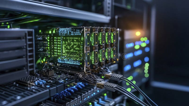 Server Farm Operations Closeup of High-tech Data Center Technology ...