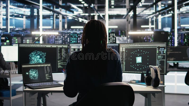 Server Farm Software Developer Interprets AI Generated Data Analytics Graphs Stock Footage ...