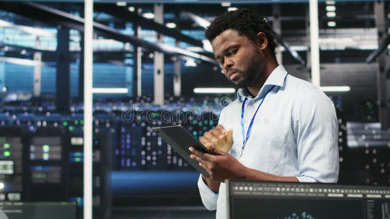 Server Farm Technician Using AI Algorithms and Node Tree Systems Stock Footage - Video of ...