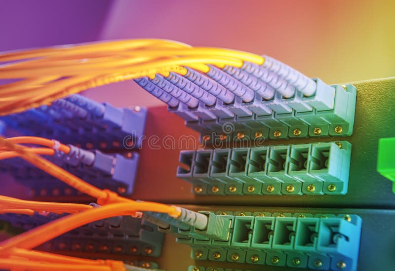 Server with Fiber Optic Cables Stock Photo - Image of connectivity ...