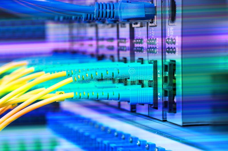 Server with Fiber Optic Cables Stock Photo - Image of cluster, industry ...