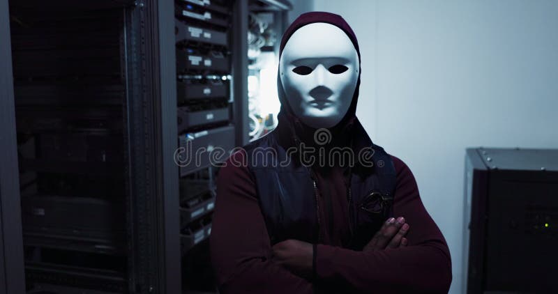 Server, Hacker and Person with Mask in Dark Control Room As Risk To ...