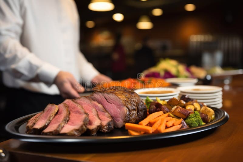 Server Handing Over Beef Brisket Slices at a Deli Stock Photo - Image ...