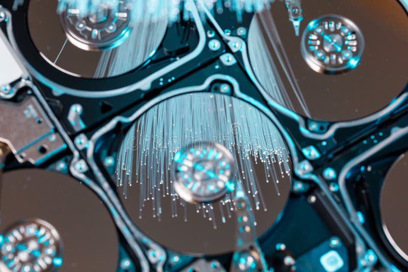 Server Hard Disks, Illuminated Optical Fiber with Blurred Lights Stock ...