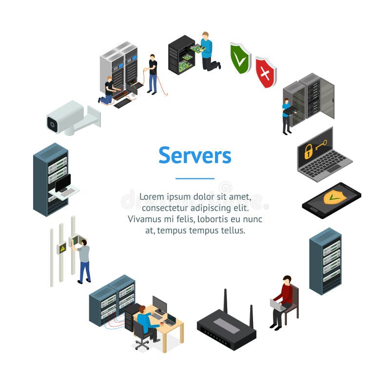 Server Hardware Banner Card Circle Isometric View. Vector Stock Vector ...