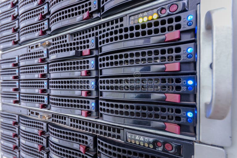 Server Hardware is a Close-up. Computer Data Storage Systems. the ...