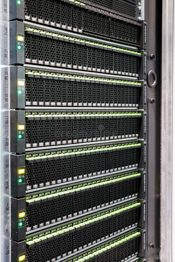 Server Hardware and Disk Arrays in a Data Center Cabinet Stock Image ...