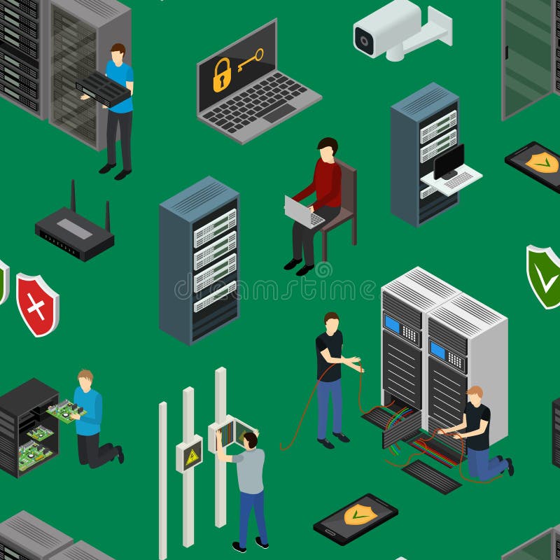 Server Hardware Banner Card Circle Isometric View. Vector Stock Vector ...