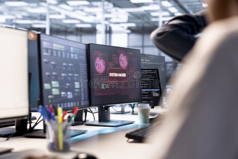 Server Hub Colleagues Cooperating To Protect Hardware from Hacker Attack Stock Photo - Image of ...