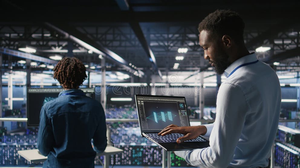 Server Hub Coworkers Visualizing AI Large Language Model Using Notebook Stock Image - Image of ...